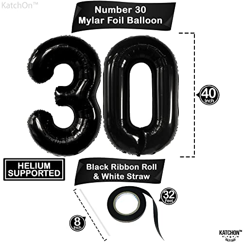 KatchOn, Black 30 Balloon Numbers Set - 40 Inch | Black 30 Birthday Balloons for 30th Birthday Decorations for Women and Men | Black 30th Birthday Balloons for Happy 30th Birthday Decorations for Him