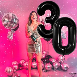 KatchOn, Black 30 Balloon Numbers Set - 40 Inch | Black 30 Birthday Balloons for 30th Birthday Decorations for Women and Men | Black 30th Birthday Balloons for Happy 30th Birthday Decorations for Him