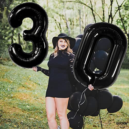 KatchOn, Black 30 Balloon Numbers Set - 40 Inch | Black 30 Birthday Balloons for 30th Birthday Decorations for Women and Men | Black 30th Birthday Balloons for Happy 30th Birthday Decorations for Him