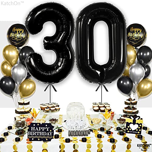 KatchOn, Black 30 Balloon Numbers Set - 40 Inch | Black 30 Birthday Balloons for 30th Birthday Decorations for Women and Men | Black 30th Birthday Balloons for Happy 30th Birthday Decorations for Him