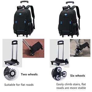 Yookeyo Rolling Backpack for Boys Elementary School Bag with Wheels Travel Trolley Bag 2 wheels and 6 wheels, Black/Red 6 Wheels