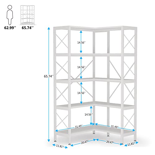 Tribesigns 5-Shelf Corner Bookshelf, Large Modern Corner Bookcase, 5-Tier Tall Corner Shelf Storage Display Rack with Metal Frame for Living Room Home Office (White)