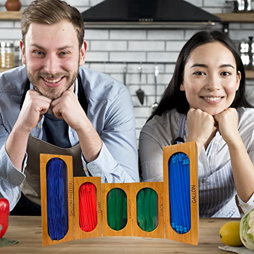 5 Piece Set -Bamboo Ziplock Bag Organizer for Drawer- Bamboo Ziplock Bag Storage Organizer for Kitchen Drawer, Bamboo Food Storage Bag organizer For Gallon, Snack, Quart, Sandwich, Gallon(Freezer)