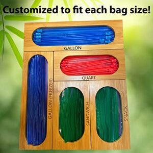 5 Piece Set -Bamboo Ziplock Bag Organizer for Drawer- Bamboo Ziplock Bag Storage Organizer for Kitchen Drawer, Bamboo Food Storage Bag organizer For Gallon, Snack, Quart, Sandwich, Gallon(Freezer)