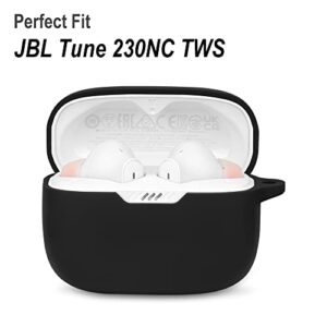 Geiomoo Silicone Carrying Case Compatible with JBL Tune 230NC TWS, Portable Scratch Shock Resistant Cover with Carabiner (Black)