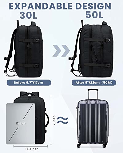 LOVEVOOK Carry on Backpack, Extra Large 35-50L Expandable Travel Backpack Airline Approved, Anti-Theft Waterproof Backpack for Travel, 18 Inch Laptop Backpack with USB Port for Men & Women