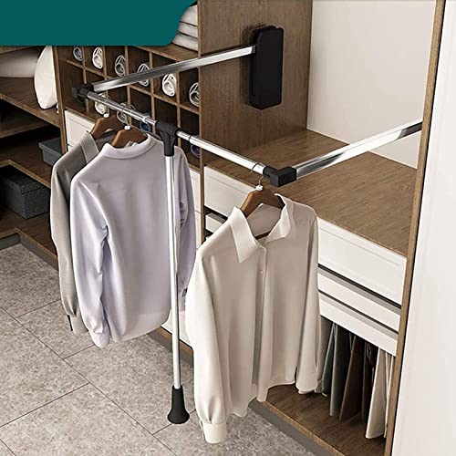 SOBS Pull Down Closet Rod Rail, Liftable Clothes Hanger Dormitory Clothes Bar Closet Pole Clothing Finishing Rack, Adjustable Width Wall Mounting Industrial Wall Frame, 16-59 in