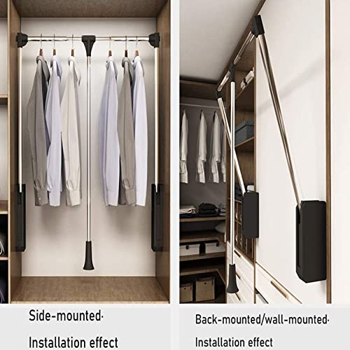 SOBS Pull Down Closet Rod Rail, Liftable Clothes Hanger Dormitory Clothes Bar Closet Pole Clothing Finishing Rack, Adjustable Width Wall Mounting Industrial Wall Frame, 16-59 in