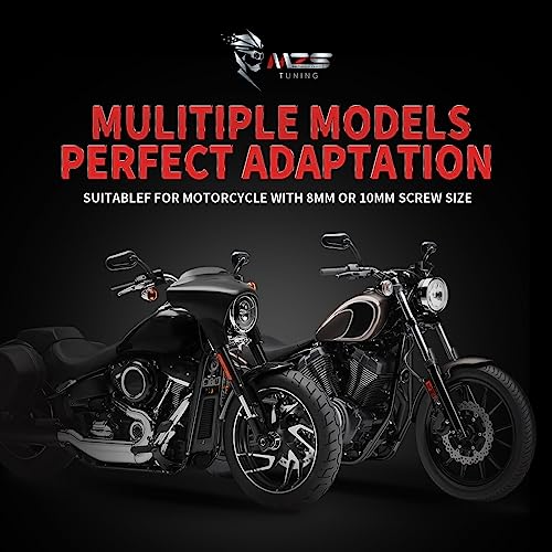 MZS Motorcycle Mirrors, Universal 8MM 10MM Bolts Handlebar Rear View Side mirror Black Compatible with Touring Cruiser Spostster Bobber Chopper Cafe Racer Tracker Street Naked Road Bike