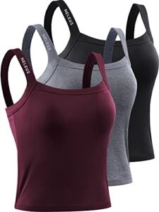 neleus women's 3 pack compression athletic tank top with bra,8088,black/grey/red,medium