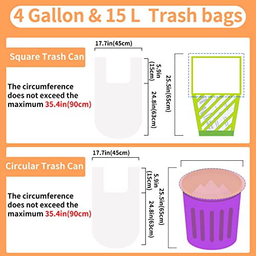 4 Gallon Trash Bags 270 Counts Handle Garbage Bags Trash Can liners Bathroom, Bedroom, Office, Car, Home Waste Bin Plastic Trash Can Liners