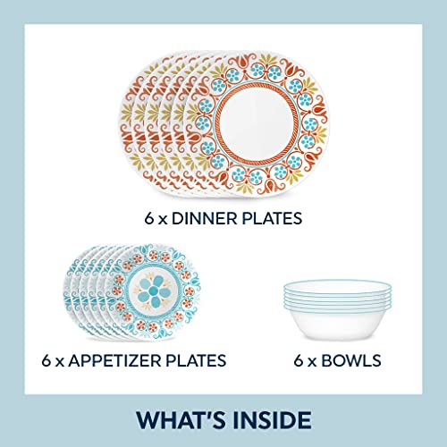 Corelle Terracotta Dreams Dinnerware Set for 6, 18 Pieces | Dinner Plates, Appetizer Plates, and 18 Oz Bowls | Dishwasher, Microwave, and Freezer Safe | Proudly Made in the USA