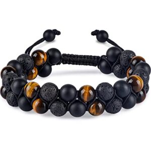 triple protection bracelet for men women, genuine premium tiger eye black onyx and lava rock 8mm handmade bead bracelet healing crystal protection bracelet bring luck and prosperity and happiness