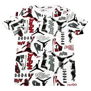 jordan boy's throwback all over print short sleeve tee (big kids) white/black lg (14-16 big kid)