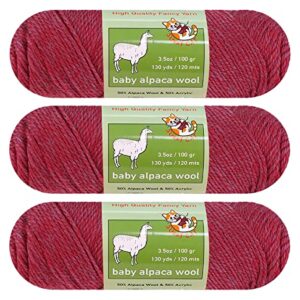 3-Pack Baby Alpaca Yarn Wool Blend Crochet and Knitting Worsted Weight Sunny Cat Premium Brand (Neon Purple)