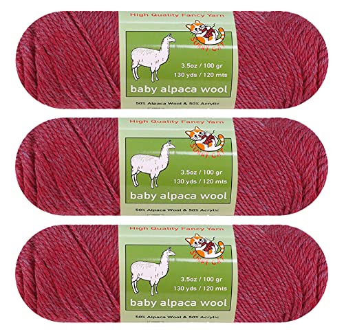 3-Pack Baby Alpaca Yarn Wool Blend Crochet and Knitting Worsted Weight Sunny Cat Premium Brand (Neon Purple)