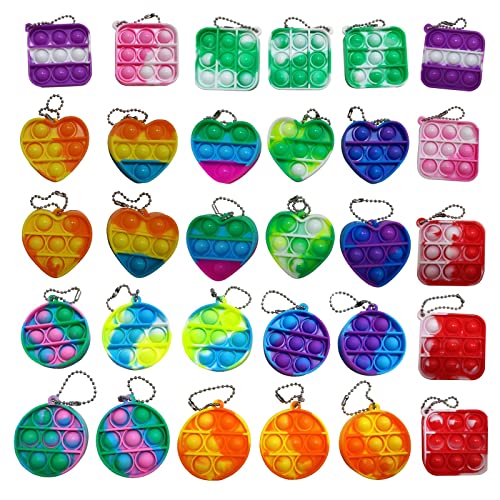 JHXXXL 30Pack Party Favor,1.96''Mini Pop Fidgte pop Keychian Bulk Pop Fidget Pack for Kids Teens ,Stocking Stuffers Birthday Party Supplies ,School ,Goodie Bags Fillers,Prizes ,Students Gifts