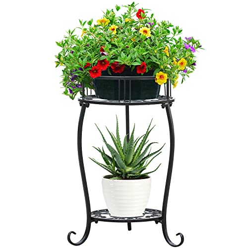 YENGOTH Potted Plant Stand 2 Tier Metal Flower Pot Stand Anti-Rust Heavy Duty Plant Holder Shelf for Home Indoor Outdoor