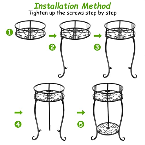 YENGOTH Potted Plant Stand 2 Tier Metal Flower Pot Stand Anti-Rust Heavy Duty Plant Holder Shelf for Home Indoor Outdoor