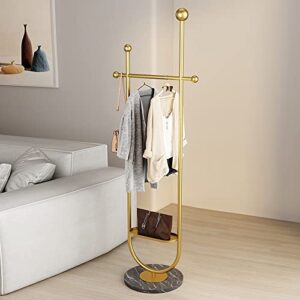 fjankui metal coat rack standing, modern floor freestanding coat hanger rack with marble base and shelves, for bedroom, living room, hallway, entryway, office and shop (gold)