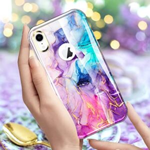 Hocase for iPhone XR Case, (with Built-in Screen Protector) Shockproof Soft TPU+Hard Plastic Rugged Slim Cute Stylish Full Body Protective Case for iPhone XR 6.1" 2018 - Watercolor Marble