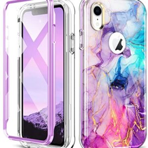 Hocase for iPhone XR Case, (with Built-in Screen Protector) Shockproof Soft TPU+Hard Plastic Rugged Slim Cute Stylish Full Body Protective Case for iPhone XR 6.1" 2018 - Watercolor Marble