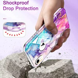 Hocase for iPhone XR Case, (with Built-in Screen Protector) Shockproof Soft TPU+Hard Plastic Rugged Slim Cute Stylish Full Body Protective Case for iPhone XR 6.1" 2018 - Watercolor Marble