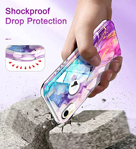 Hocase for iPhone XR Case, (with Built-in Screen Protector) Shockproof Soft TPU+Hard Plastic Rugged Slim Cute Stylish Full Body Protective Case for iPhone XR 6.1" 2018 - Watercolor Marble