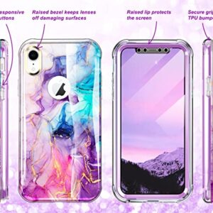 Hocase for iPhone XR Case, (with Built-in Screen Protector) Shockproof Soft TPU+Hard Plastic Rugged Slim Cute Stylish Full Body Protective Case for iPhone XR 6.1" 2018 - Watercolor Marble