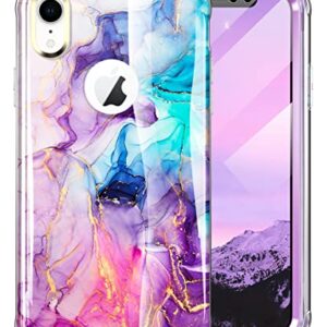 Hocase for iPhone XR Case, (with Built-in Screen Protector) Shockproof Soft TPU+Hard Plastic Rugged Slim Cute Stylish Full Body Protective Case for iPhone XR 6.1" 2018 - Watercolor Marble