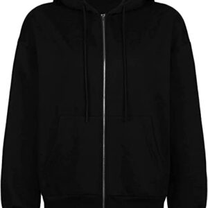 Women's Zip Up Hoodie Long Sleeve Fall Oversized Sweatshirts Casual Drawstring Y2K Hoodies Jacket With Pocket X-Large Black