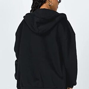 Women's Zip Up Hoodie Long Sleeve Fall Oversized Sweatshirts Casual Drawstring Y2K Hoodies Jacket With Pocket X-Large Black