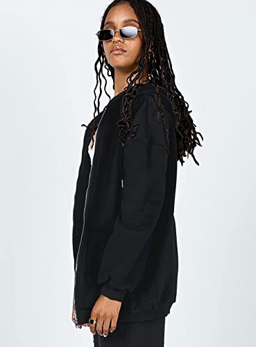 Women's Zip Up Hoodie Long Sleeve Fall Oversized Sweatshirts Casual Drawstring Y2K Hoodies Jacket With Pocket X-Large Black