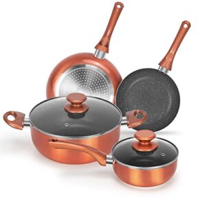 kitchenware pots & pans basic kitchen cookware set (6-piece), nonstick pots and pans set non-stick coating,multi-function cookware set induction bottom,saucepan, stock pot, frying pan, rose gold