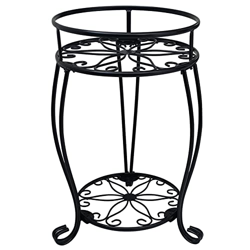 CASIMR 2 Tier Plant Stand, 19.2 inch Tall Metal Potted Holder Rack,Indoor Outdoor Multiple Flower Pot Shelf Rustproof Iron Garden Container for Garden Patio Living Room Corner Balcony, Black