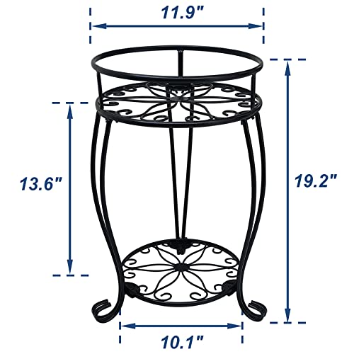 CASIMR 2 Tier Plant Stand, 19.2 inch Tall Metal Potted Holder Rack,Indoor Outdoor Multiple Flower Pot Shelf Rustproof Iron Garden Container for Garden Patio Living Room Corner Balcony, Black