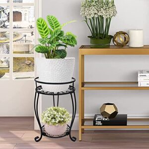 CASIMR 2 Tier Plant Stand, 19.2 inch Tall Metal Potted Holder Rack,Indoor Outdoor Multiple Flower Pot Shelf Rustproof Iron Garden Container for Garden Patio Living Room Corner Balcony, Black