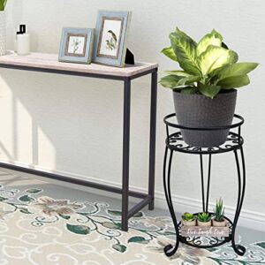 CASIMR 2 Tier Plant Stand, 19.2 inch Tall Metal Potted Holder Rack,Indoor Outdoor Multiple Flower Pot Shelf Rustproof Iron Garden Container for Garden Patio Living Room Corner Balcony, Black