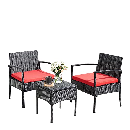 MOOWIND Balcony Furniture Front Porch Bistro Set 3 Piece Outdoor Small Patio Chairs Conversation Set Rattan Wicker for Backyard Pool Garden Lawn