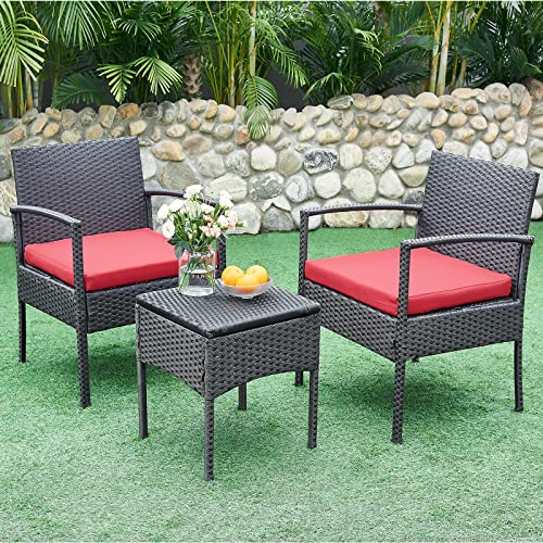 MOOWIND Balcony Furniture Front Porch Bistro Set 3 Piece Outdoor Small Patio Chairs Conversation Set Rattan Wicker for Backyard Pool Garden Lawn