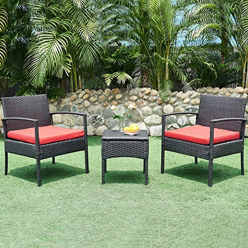 MOOWIND Balcony Furniture Front Porch Bistro Set 3 Piece Outdoor Small Patio Chairs Conversation Set Rattan Wicker for Backyard Pool Garden Lawn