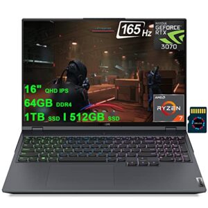 lenovo legion 5 pro 16 gaming laptop i 16" qhd 165hz (500 nits) i amd 8-core ryzen 7 5800h i 64gb ddr4 1tb ssd + 512gb ssd i geforce rtx 3060 6gb i backlit usb-c win11 + 32gb microsd card