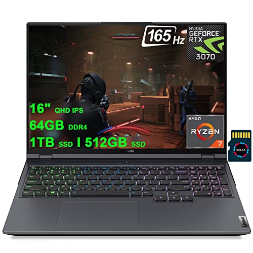 Lenovo Legion 5 Pro 16 Gaming Laptop I 16" QHD 165Hz (500 nits) I AMD 8-Core Ryzen 7 5800H I 64GB DDR4 1TB SSD + 512GB SSD I GeForce RTX 3060 6GB I Backlit USB-C Win11 + 32GB MicroSD Card