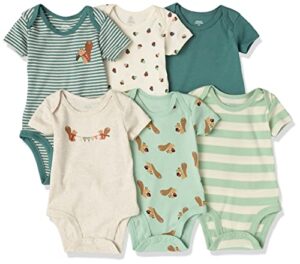 amazon essentials unisex babies' short-sleeve bodysuits, pack of 6, ivory forest, 24 months