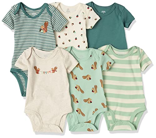 Amazon Essentials Unisex Babies' Short-Sleeve Bodysuits, Pack of 6, Ivory Forest, 24 Months