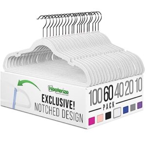 velvet hangers 60 pack white – heavy duty velvet clothes hangers - non slip felt coat and suit hangers for closet - lightweight thin space saving ganchos para colgar ropa