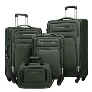 coolife luggage 4 piece set suitcase tsa lock spinner softshell lightweight (dark green)