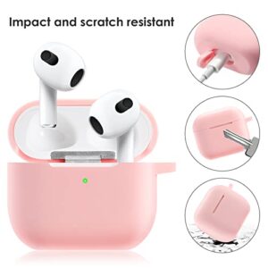 Protective Case Cover for Airpods 3 Charging Case, Soft Silicone Case Compatible with Air Pods 3rd Generation 2021 with Cute Ball Fluffy Pom Pom Keychain Kit (3rd, Pink)