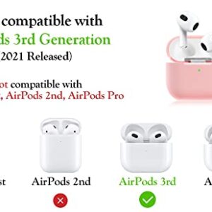 Protective Case Cover for Airpods 3 Charging Case, Soft Silicone Case Compatible with Air Pods 3rd Generation 2021 with Cute Ball Fluffy Pom Pom Keychain Kit (3rd, Pink)