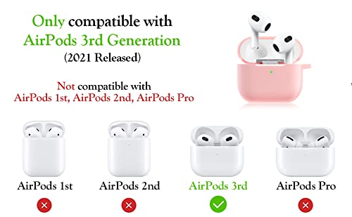 Protective Case Cover for Airpods 3 Charging Case, Soft Silicone Case Compatible with Air Pods 3rd Generation 2021 with Cute Ball Fluffy Pom Pom Keychain Kit (3rd, Pink)